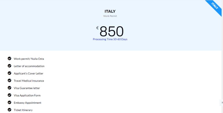 For Italy (Nulla Osta) Work Permit Full Service Charge - Prabesh Group